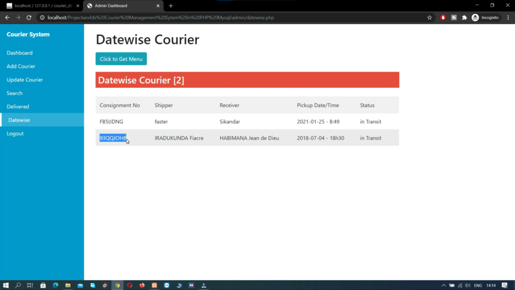 Courier Management System Project In Php | Projectworlds Store